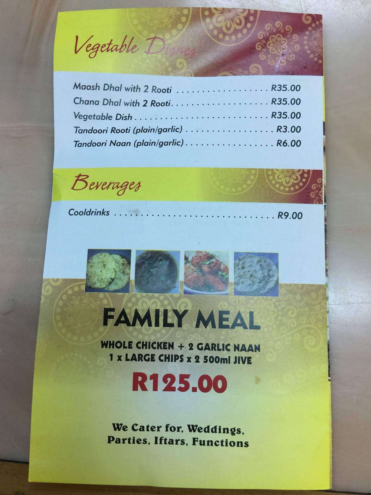 Menu at Hot Stuff restaurant, Cape Town, Carlton Rd