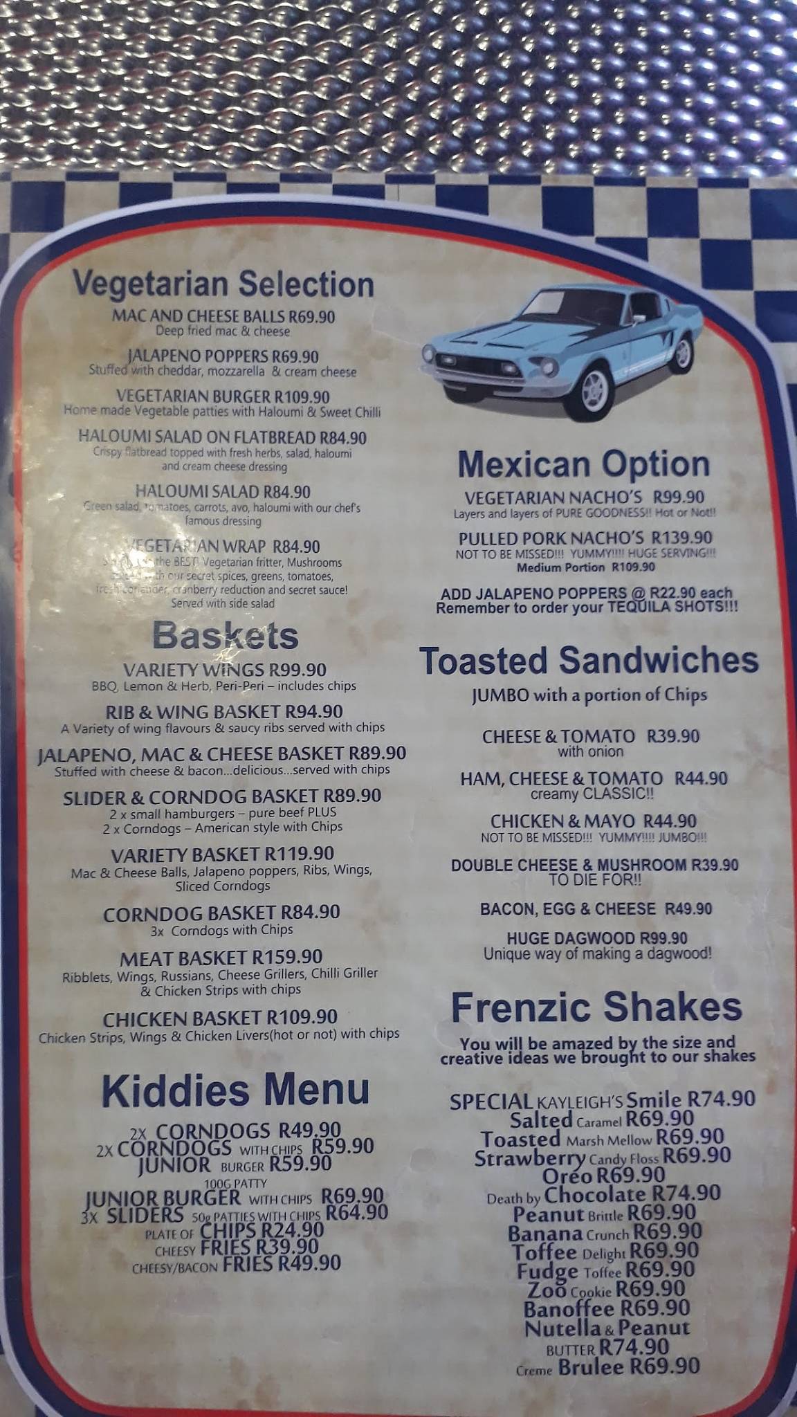 Menu at Mustang Sally's Pub & Diner, Pretoria, Pretorius St