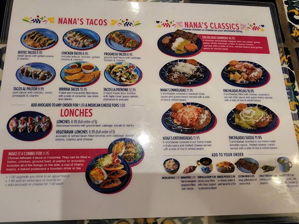 Menu at Nana's Taqueria restaurant, Weslaco, S International Blvd