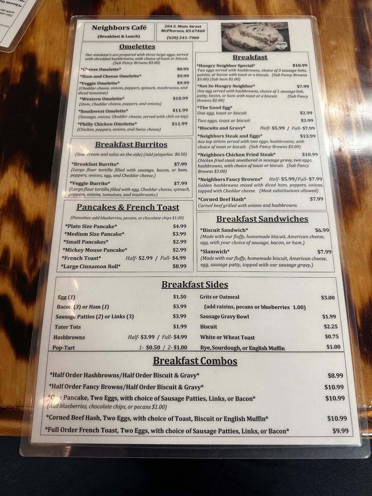 Menu at Neighbors Café restaurant, McPherson