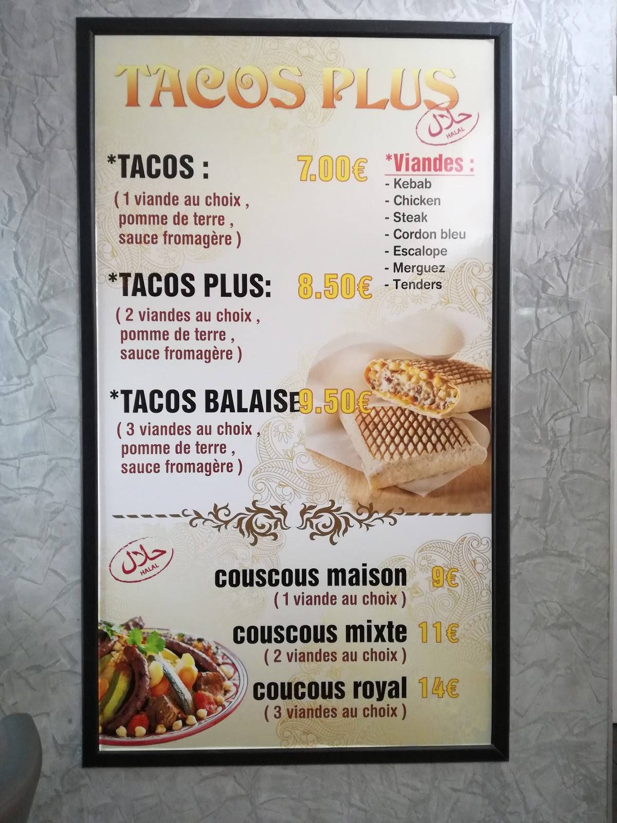 Menu au Tacos Plus restaurant, Joué-lès-Tours