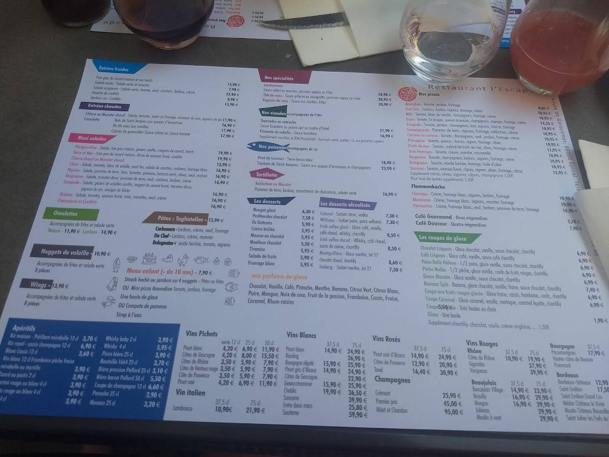 Menu au Restaurant l'escapade, Épinal