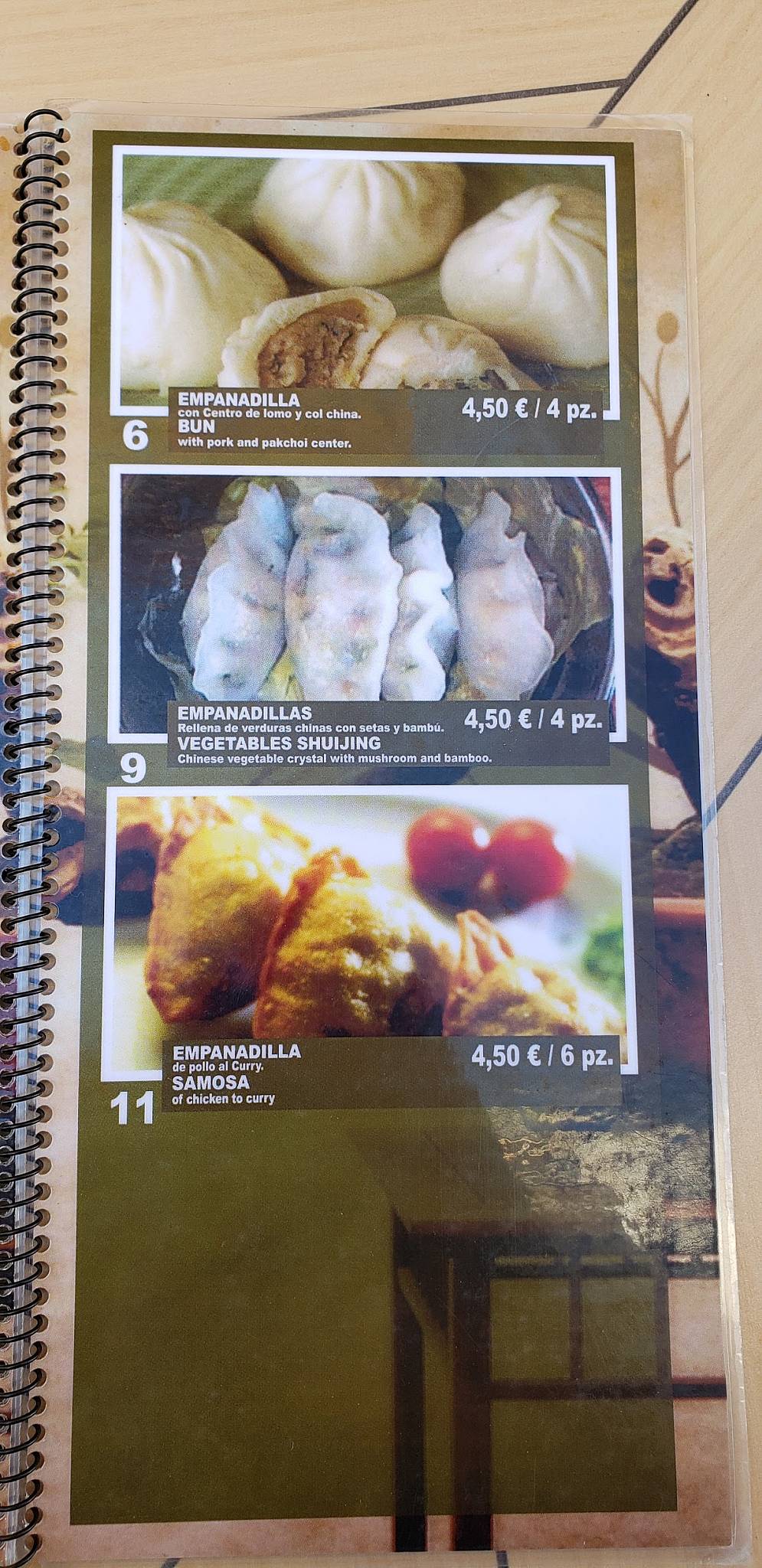 Menu at Zen restaurant, Rota