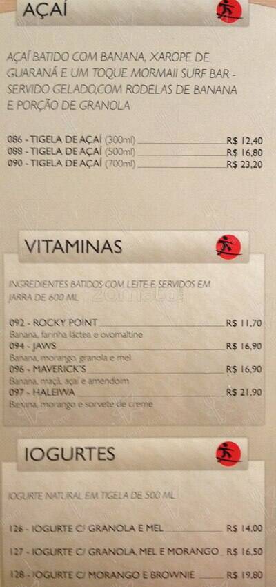 Menu em Surf Bar, Brasília, Pontão Lago Sul