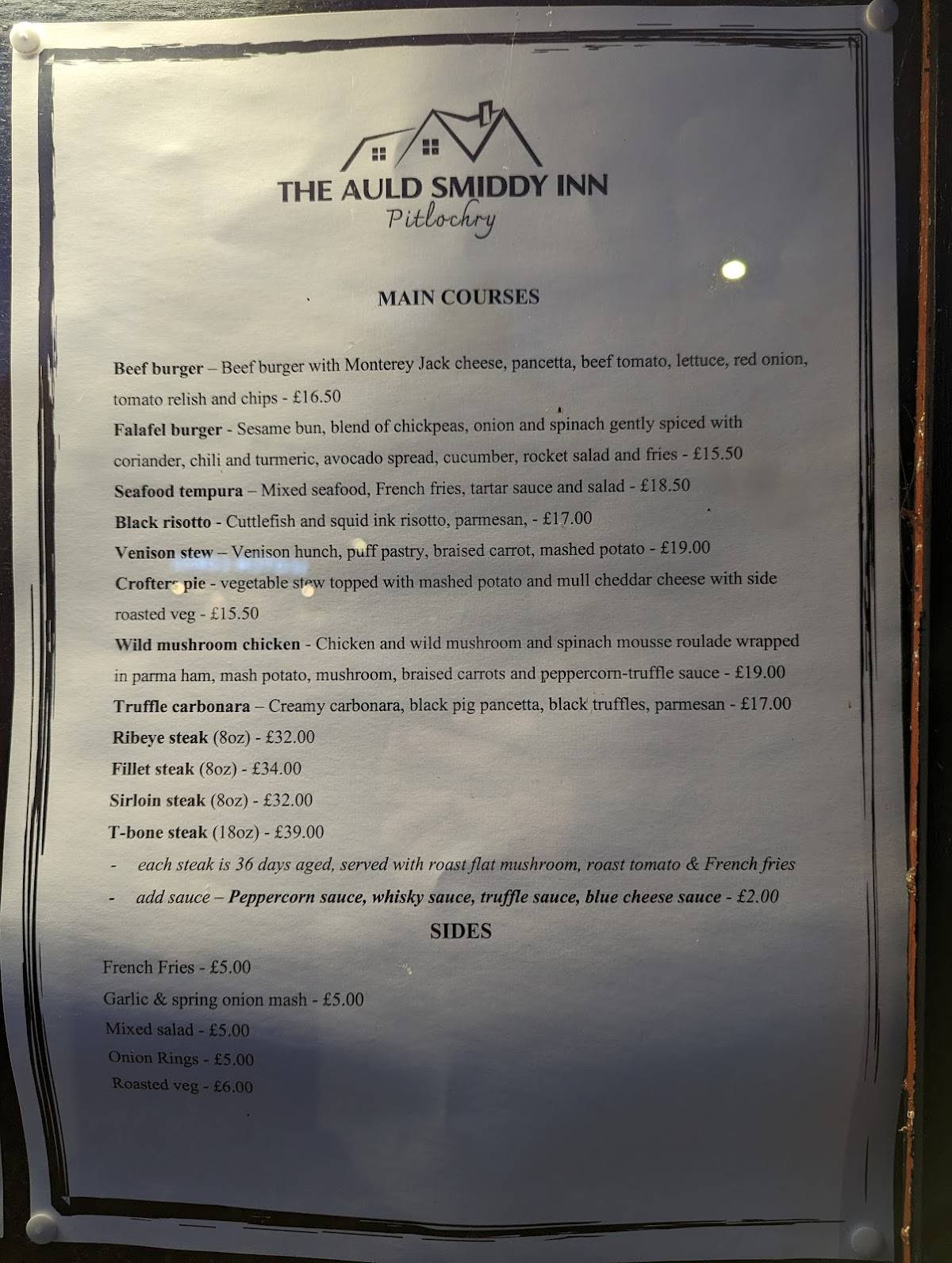 Menu at The Auld Smiddy Inn pub & bar, Pitlochry