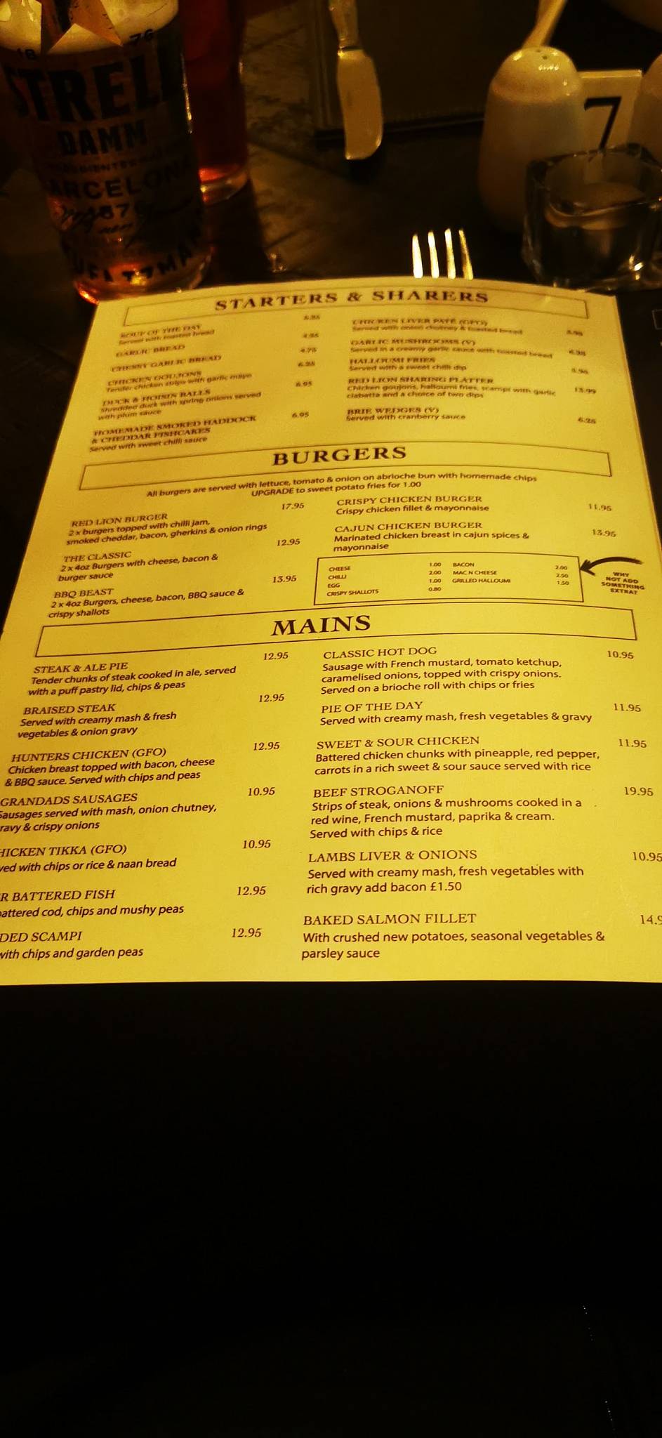 Menu at The Red Lion, Winsford pub & bar, Winsford