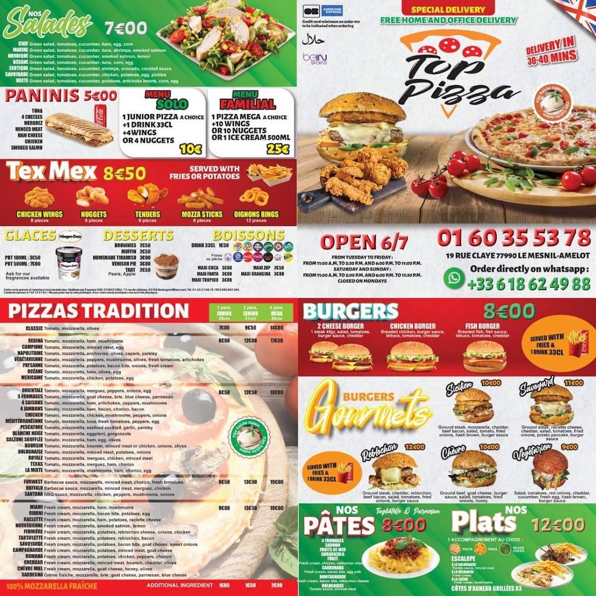 Menu au Top Pizza (CDG) restaurant, Le Mesnil-Amelot