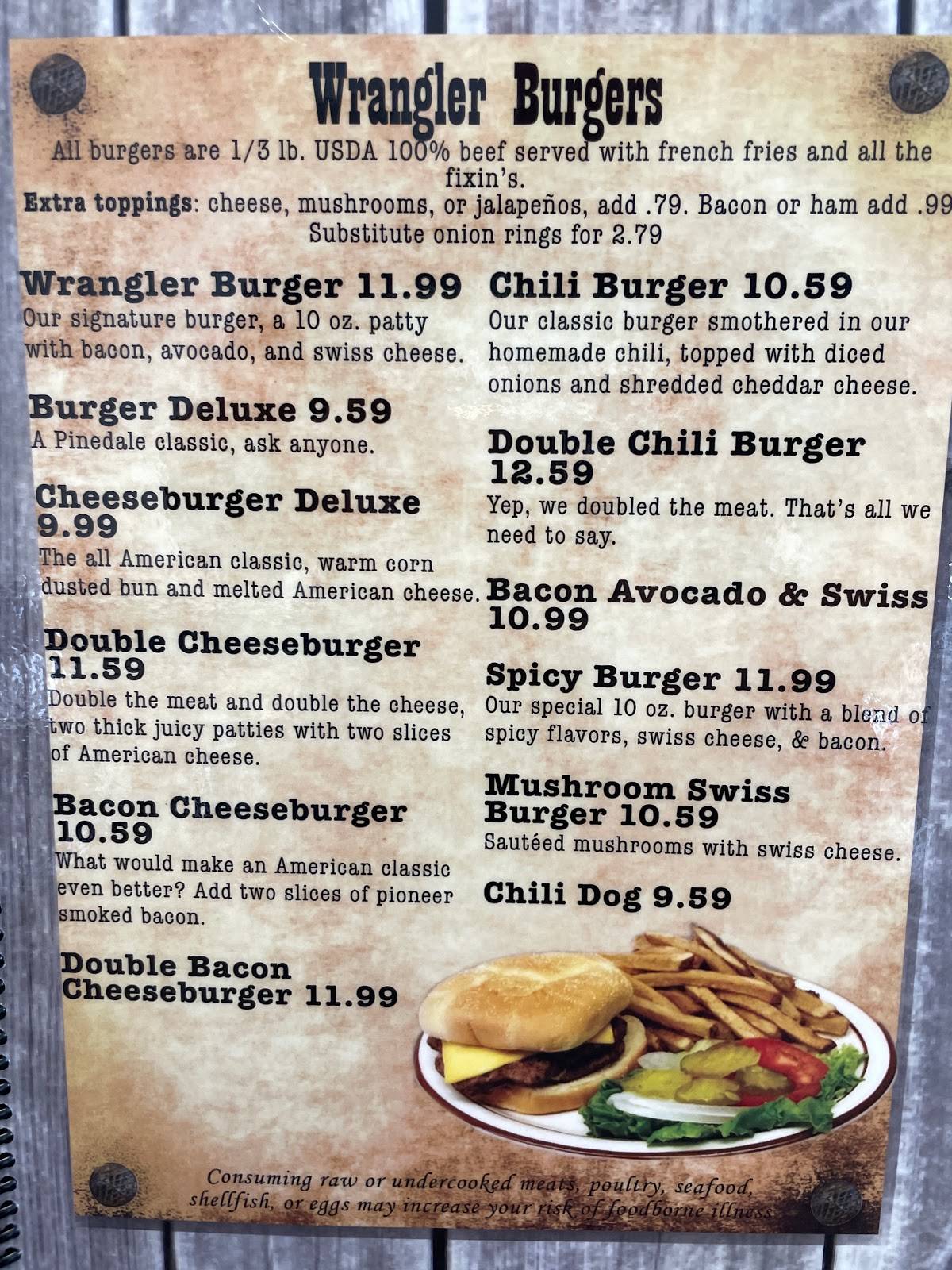 Menu at Wrangler Cafe, Pinedale