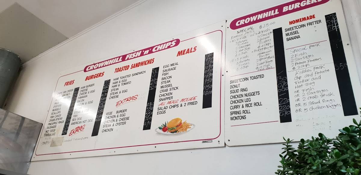 Menu at Crownhill Fish & Chips restaurant, Auckland