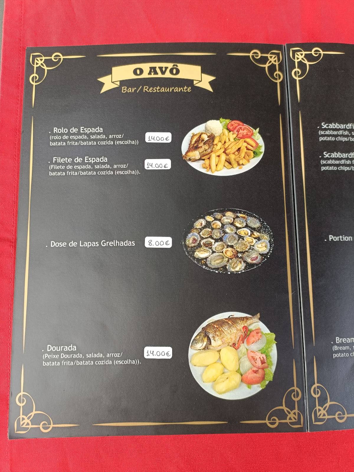 Menu em Bar "O Avô", Funchal