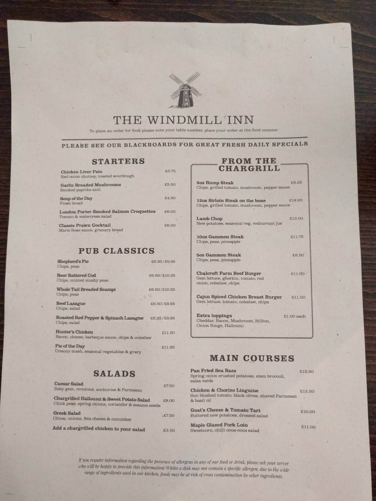 Menu at The Windmill Inn, Portishead pub & bar, Portishead