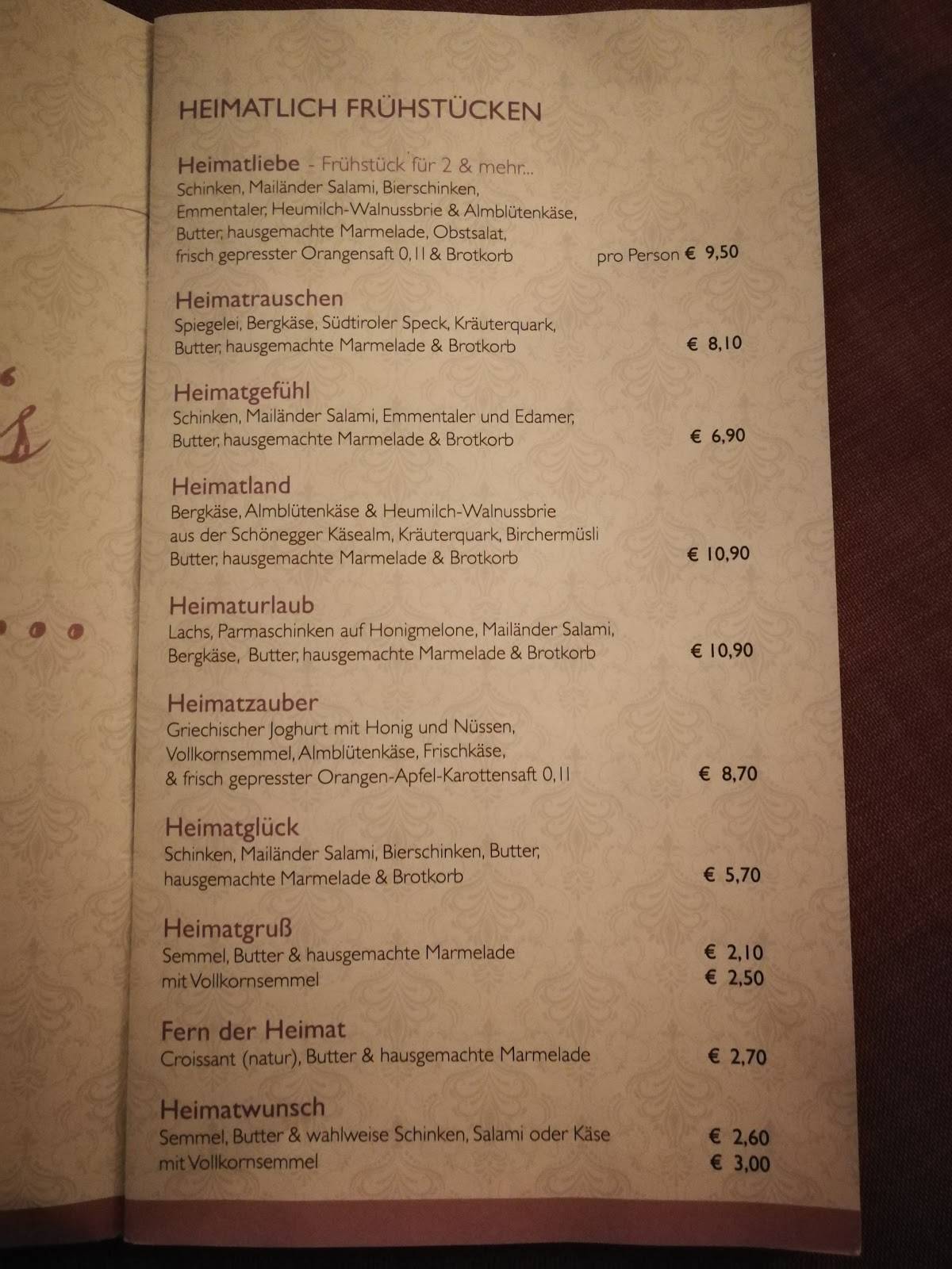 Speisekarte von Heimat Café & Bistro cafe, Bad Tölz