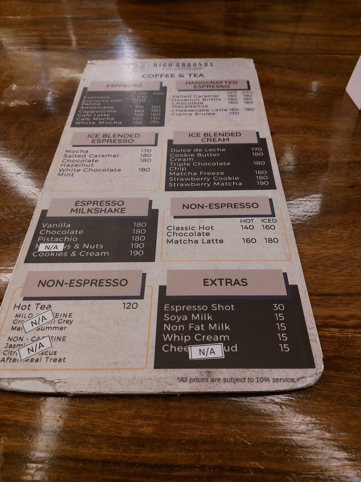 Menu at High Grounds Café cafe, Quezon City