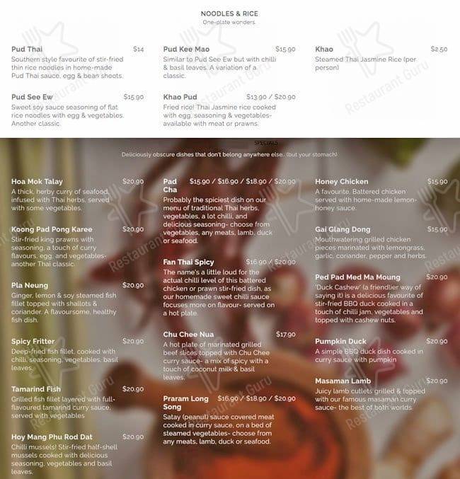 Menu at Fan Thai Restaurant, Camden