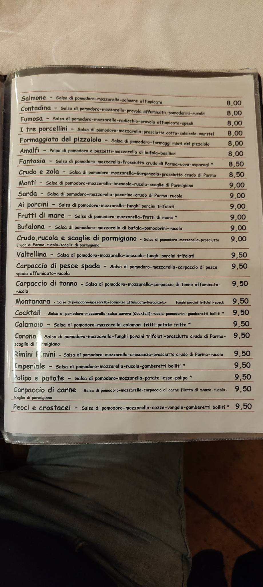 Menu da Chariot ristorante, Malnate