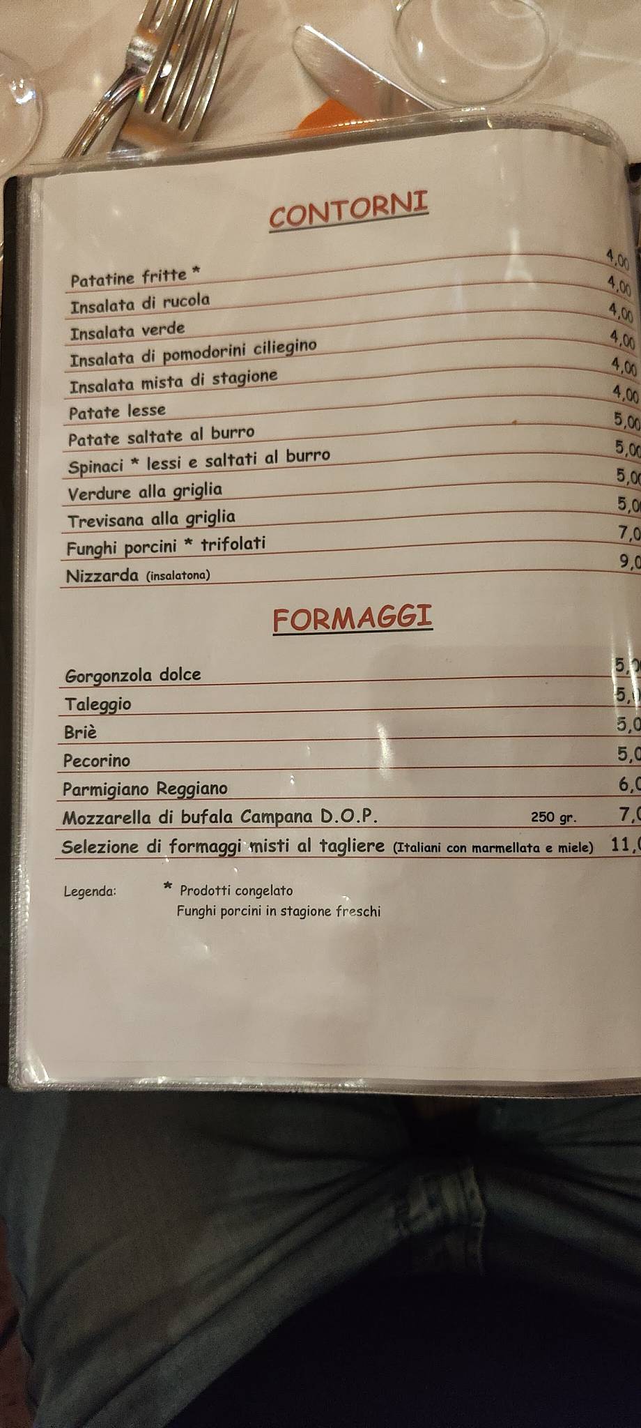 Menu da Chariot ristorante, Malnate