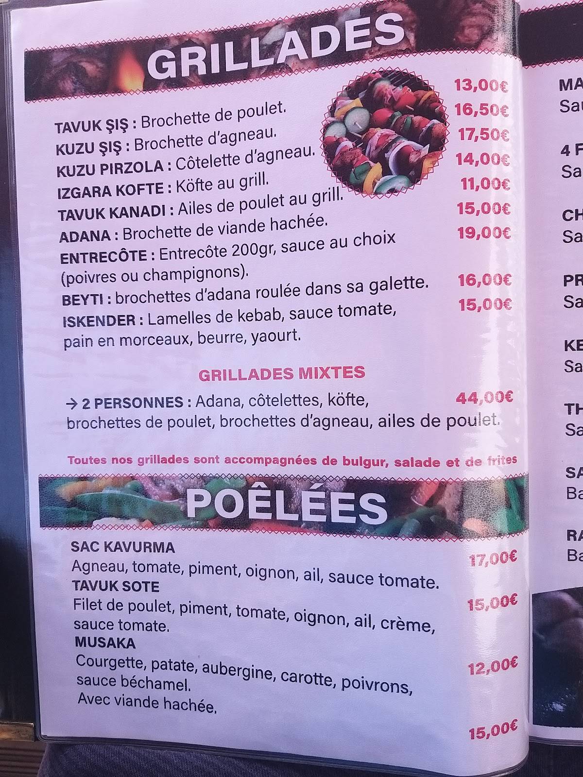 Menu au Dogan Grill restaurant, Moirans