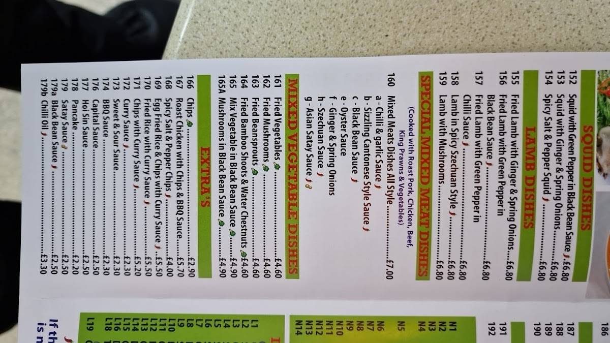 Menu at Hoi Wan fast food, Dunstable