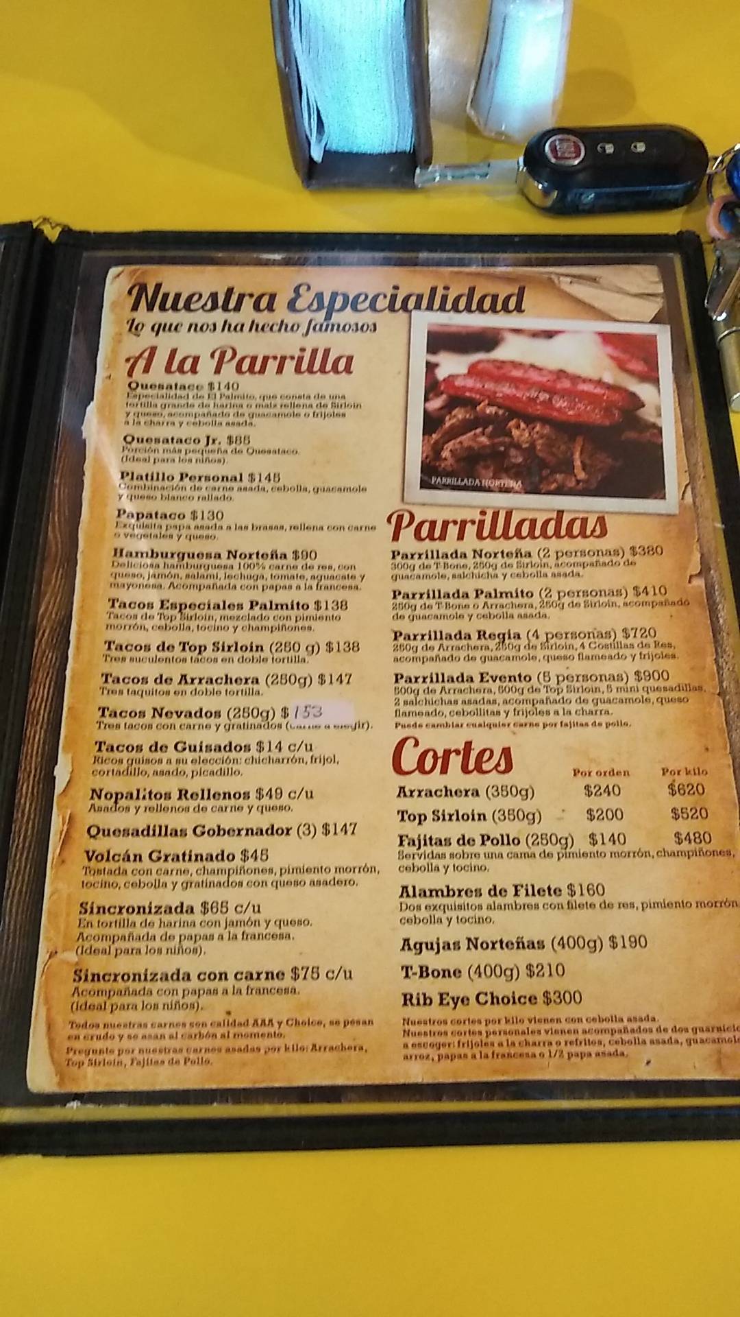 Carta del restaurante El Palmito, Monterrey, Av. Eugenio Garza Sada #3973