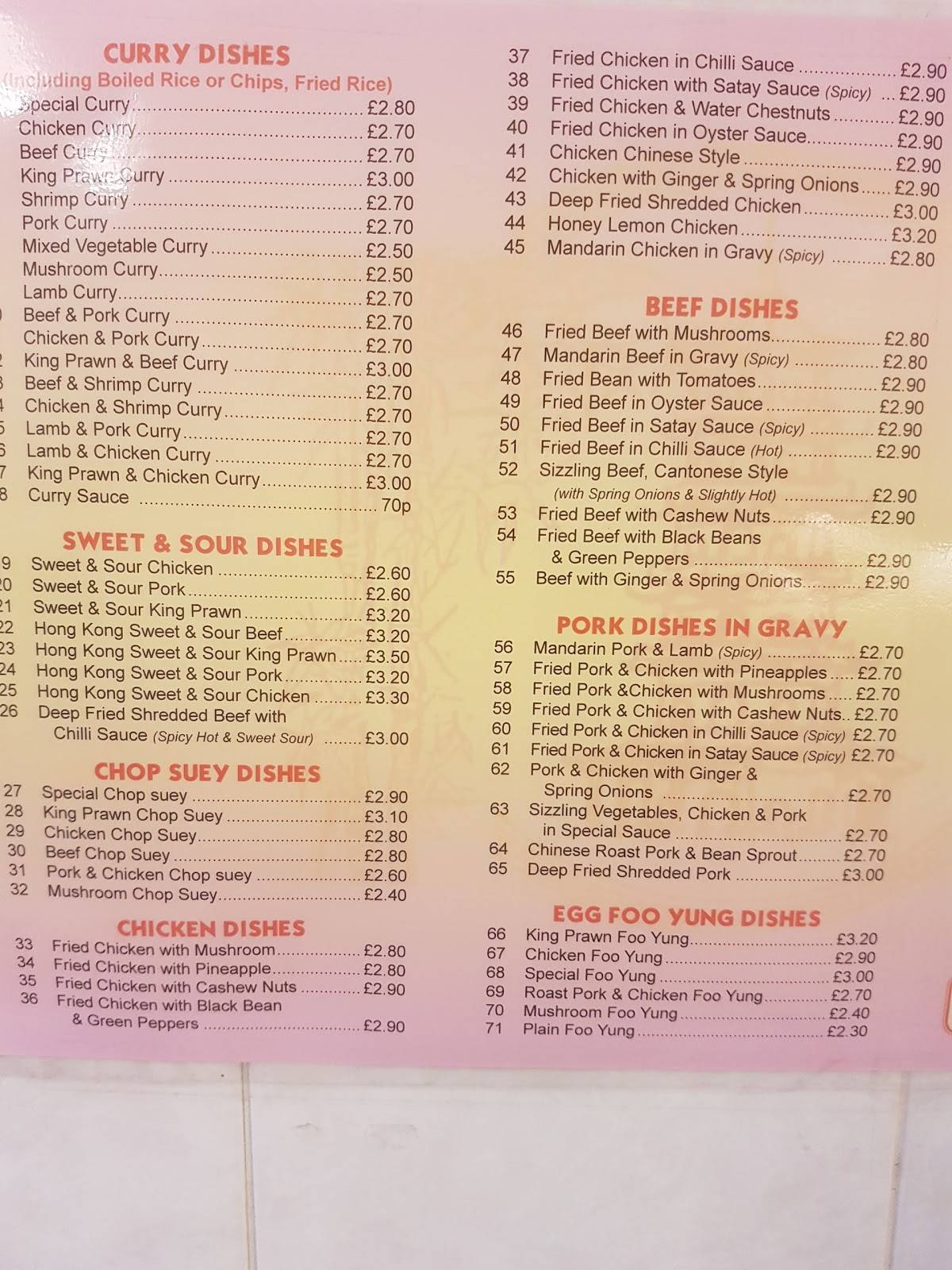 Menu at Kam Too fast food, Portsmouth