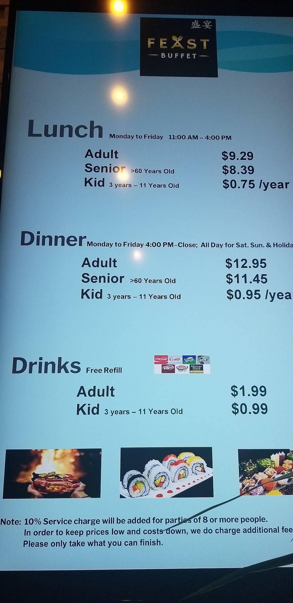 Menu at Feast Buffet restaurant, Orem