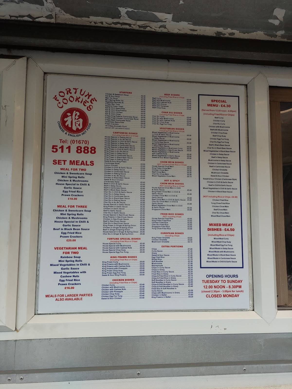 Menu at Fortune Cookies fast food, Morpeth