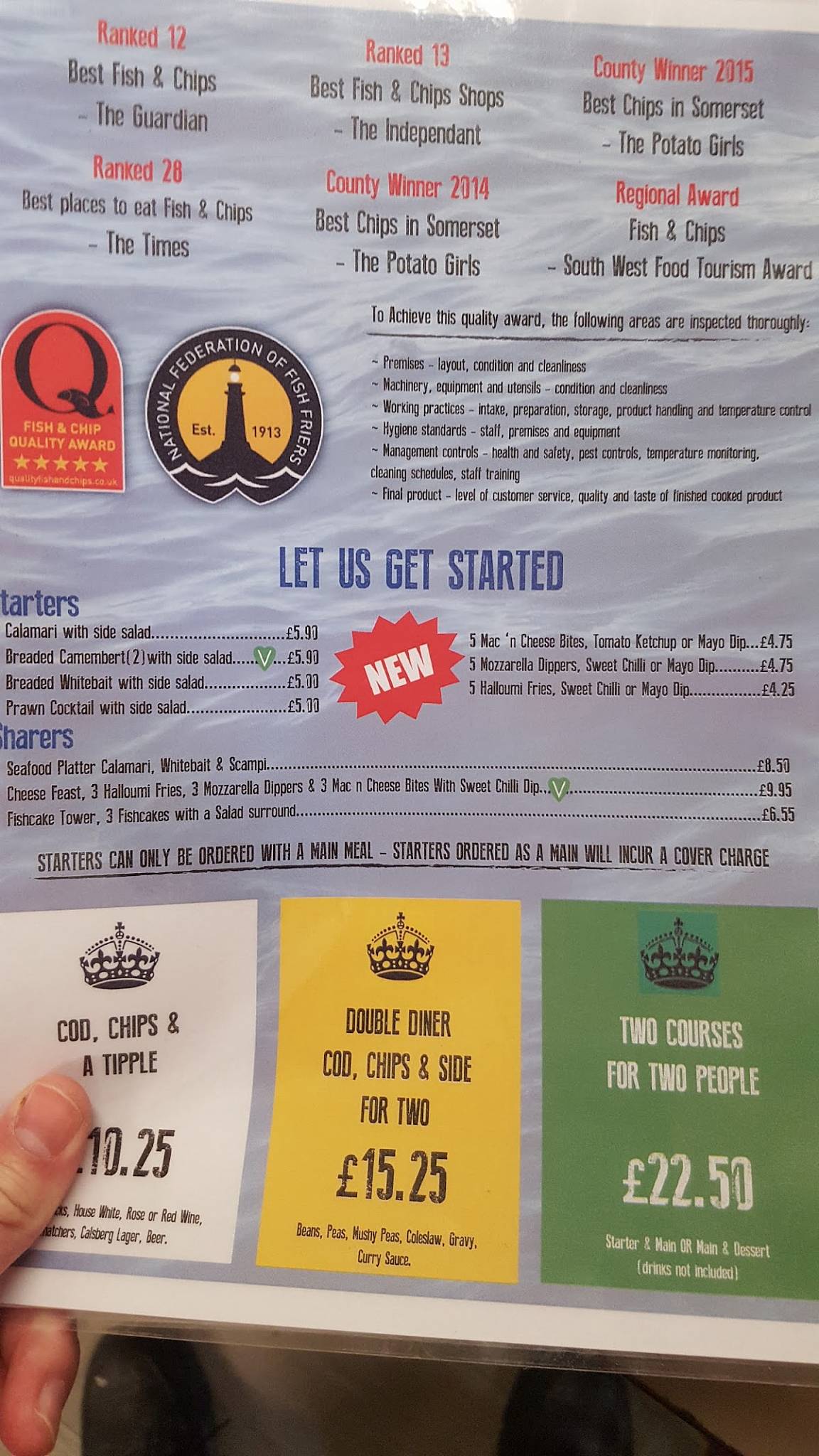 Menu at Knight's Fish & Chips Est 1909 restaurant, Glastonbury