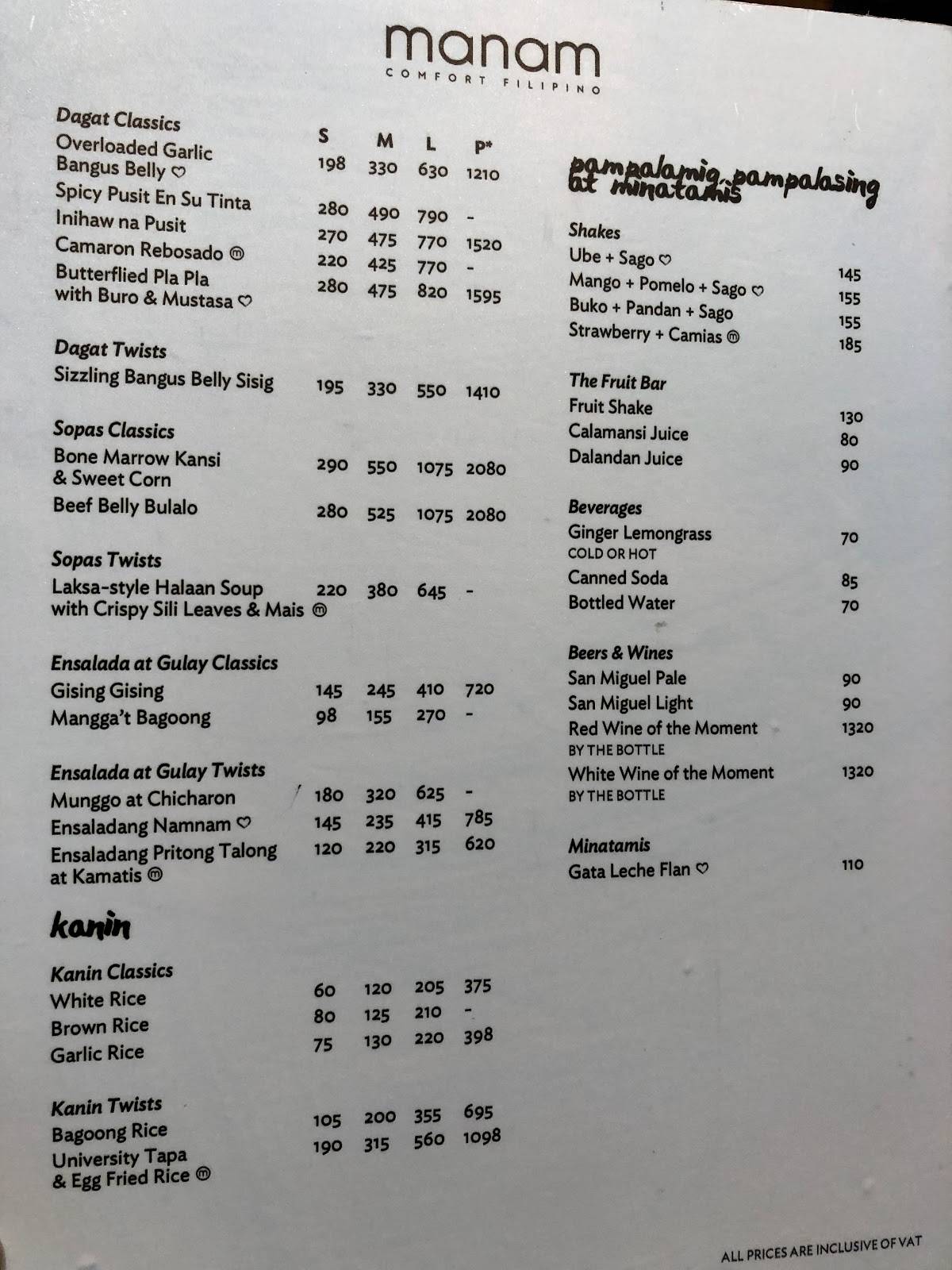 Menu at Manam Café restaurant, Mandaluyong, G/F The Podium