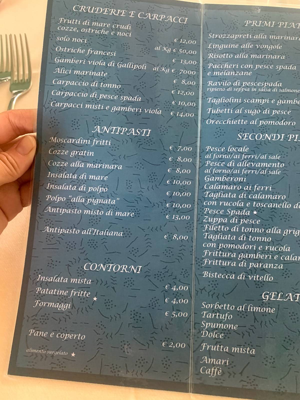 Menu da Ristorante al Gambero, Porto Cesareo