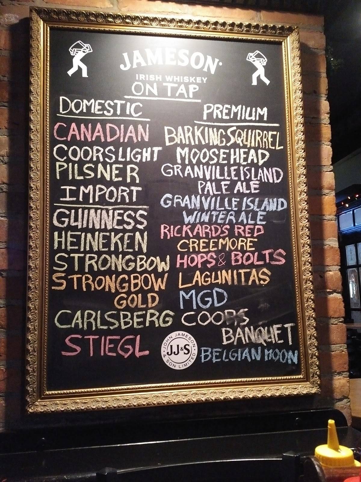 Menu at Mick E Fynn's pub & bar, Toronto