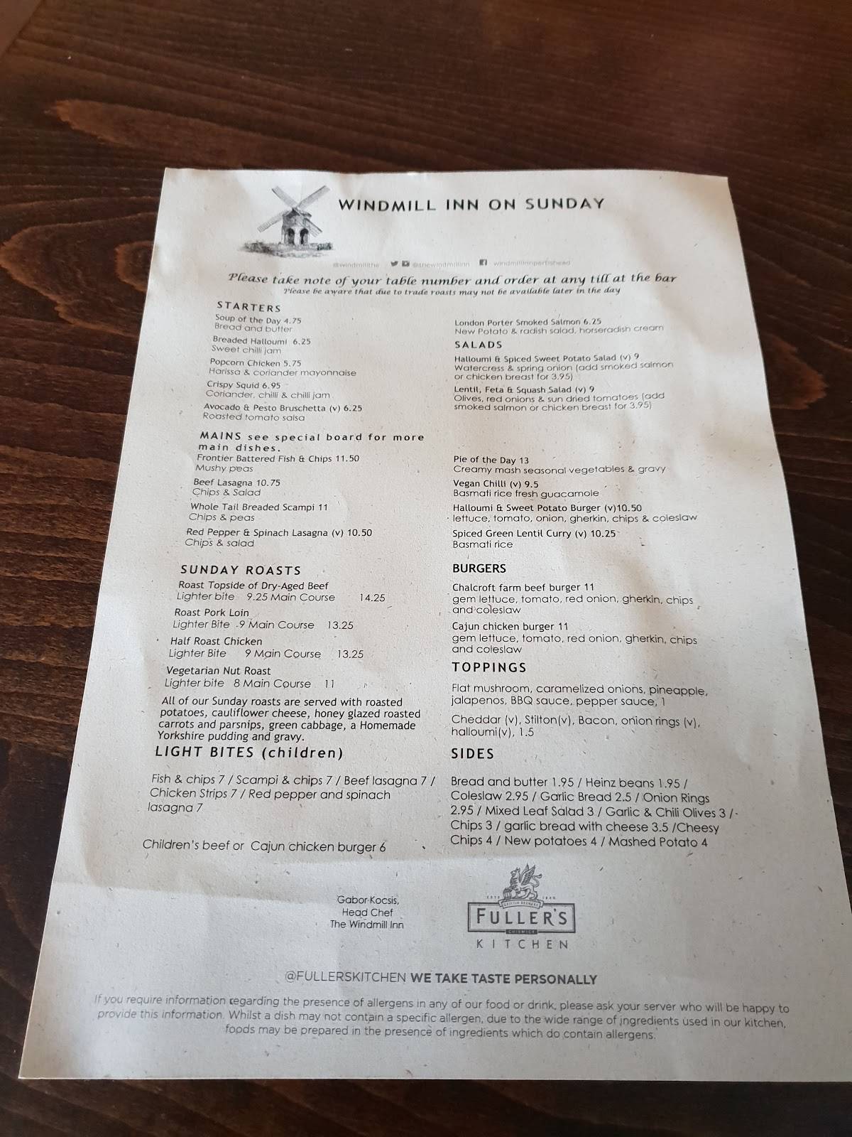 Menu at The Windmill Inn, Portishead pub & bar, Portishead