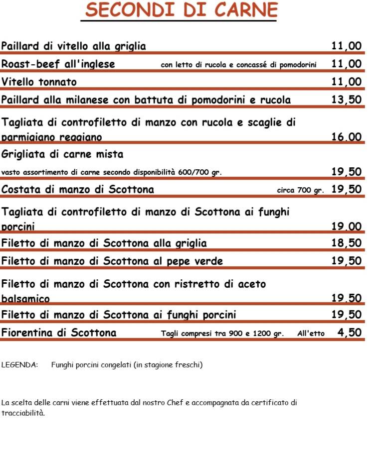 Menu da Chariot ristorante, Malnate