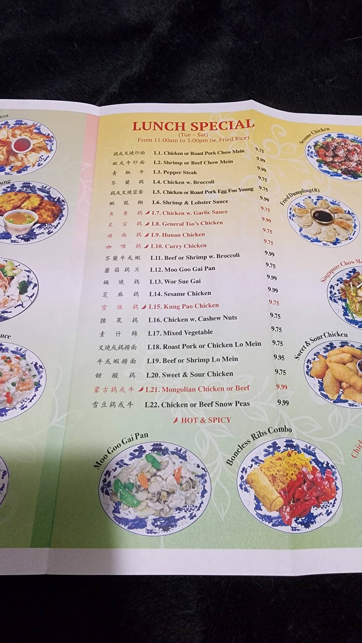Menu at Dragon Village restaurant, Etna, Columbia Rd SW