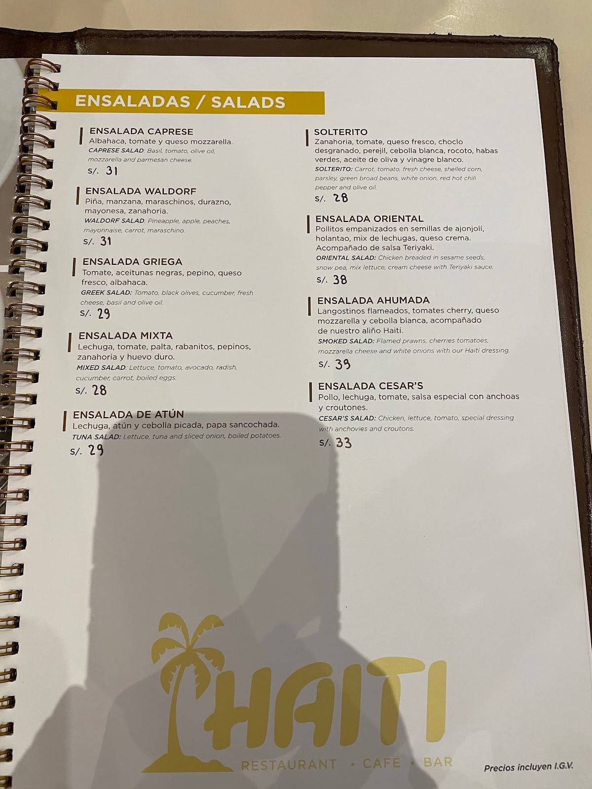 Carta de Haití Café - Bar - Restaurant, Miraflores