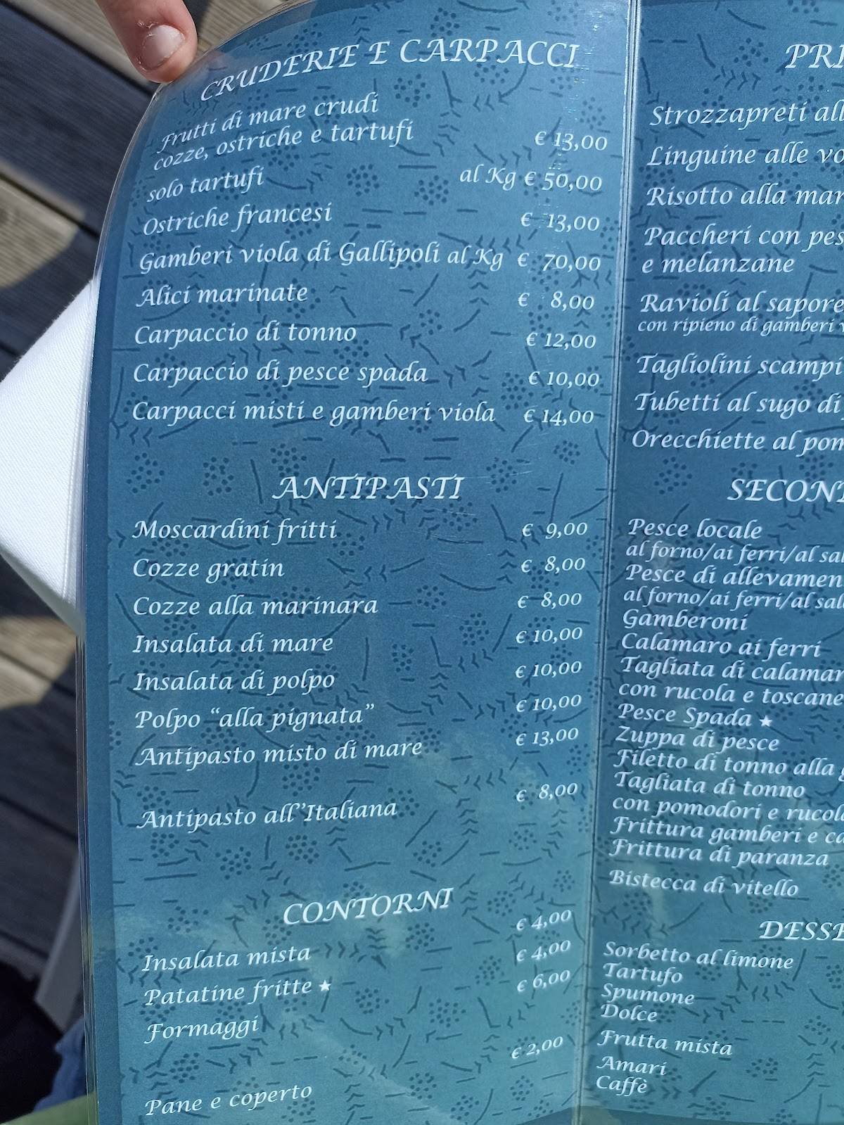 Menu da Ristorante al Gambero, Porto Cesareo