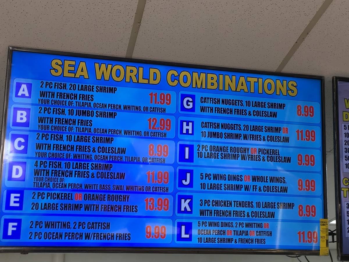 Menu at Sea World Fish Market restaurant, Detroit