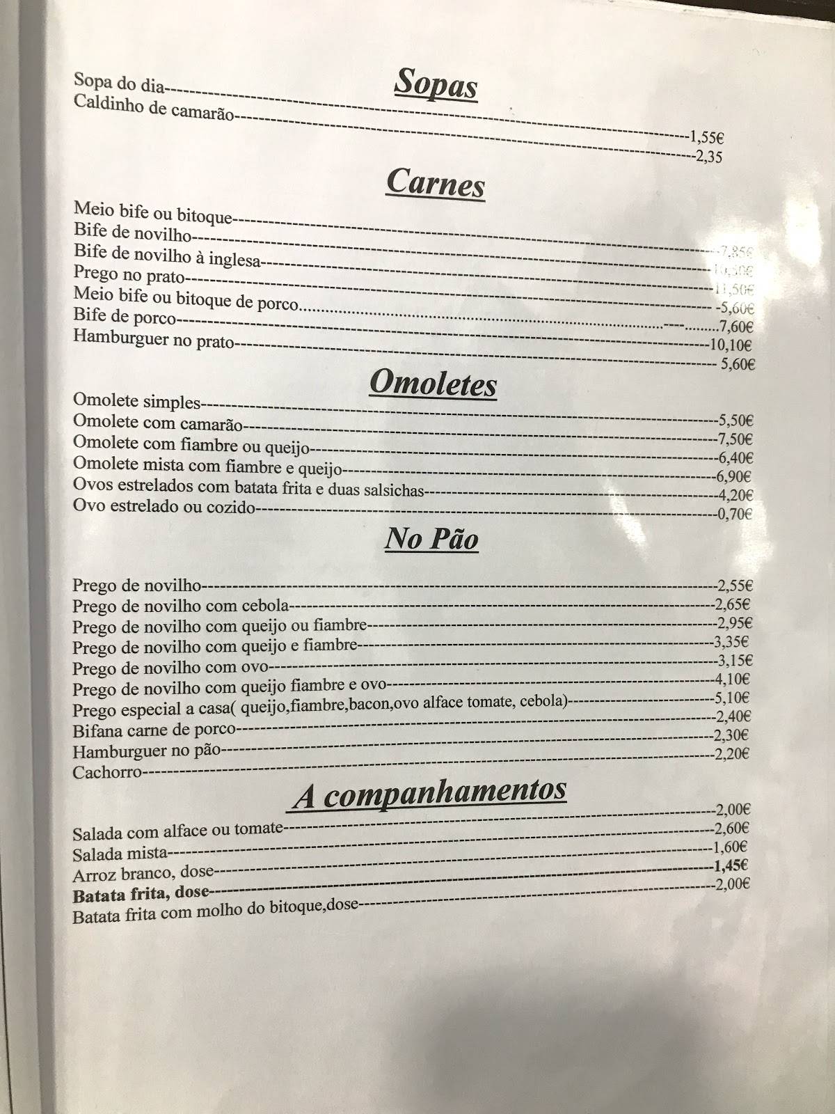 Menu em Restaurante Arco Íris, Rio de Mouro