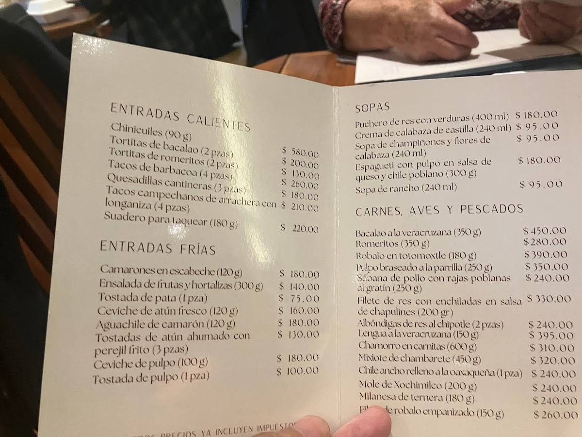 Carta del restaurante El Cardenal del San Ángel, Ciudad del México, Av ...