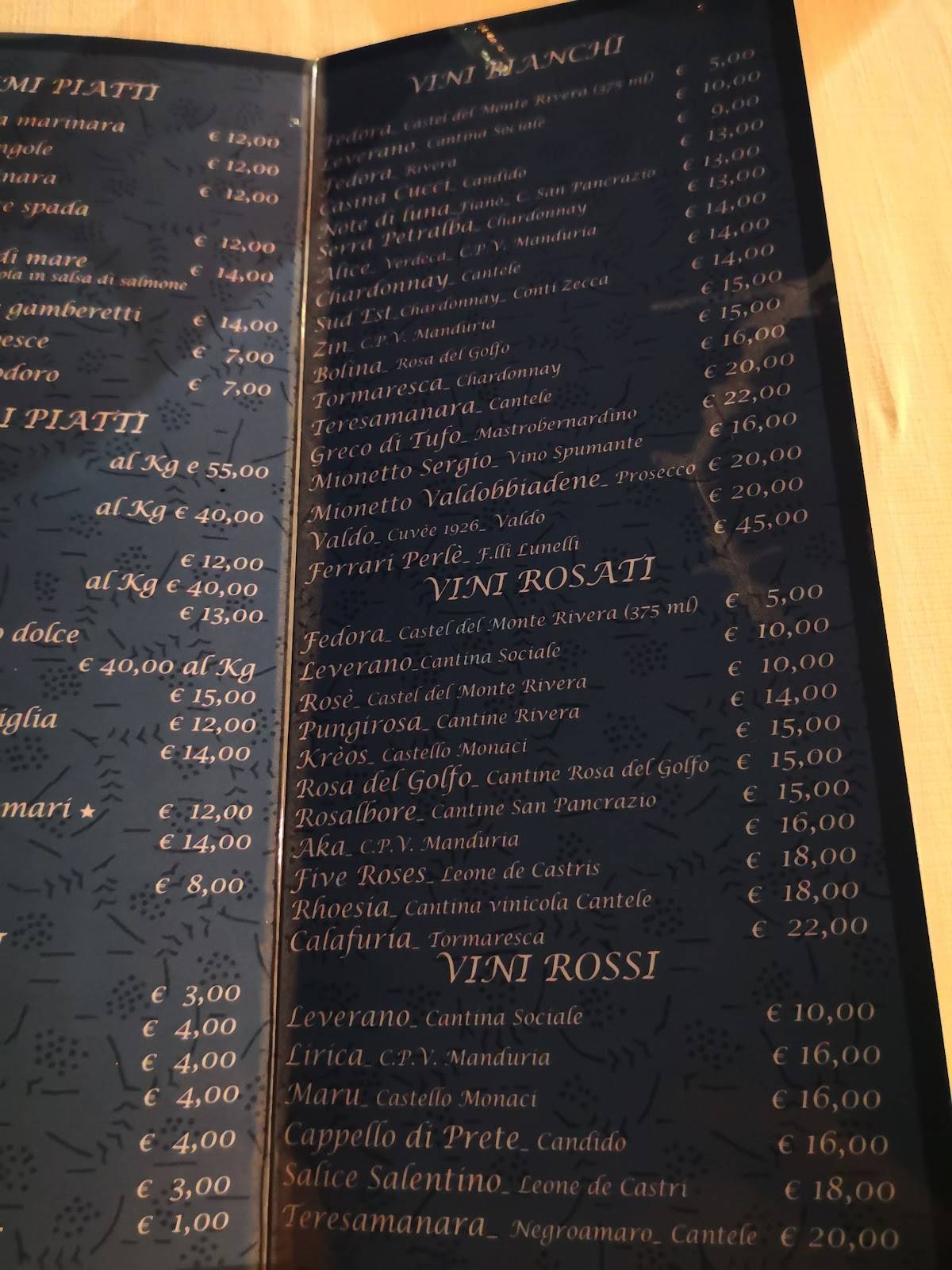 Menu da Ristorante al Gambero, Porto Cesareo