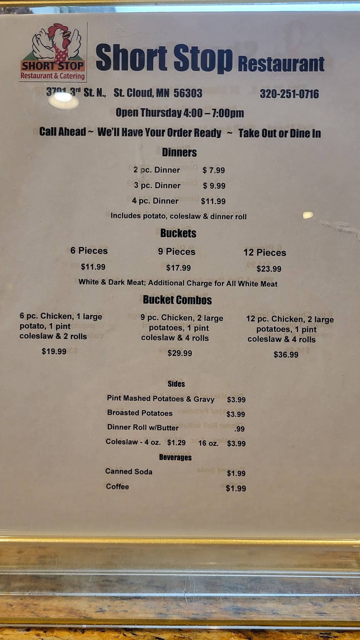 Menu at Short Stop Restaurant, St. Cloud