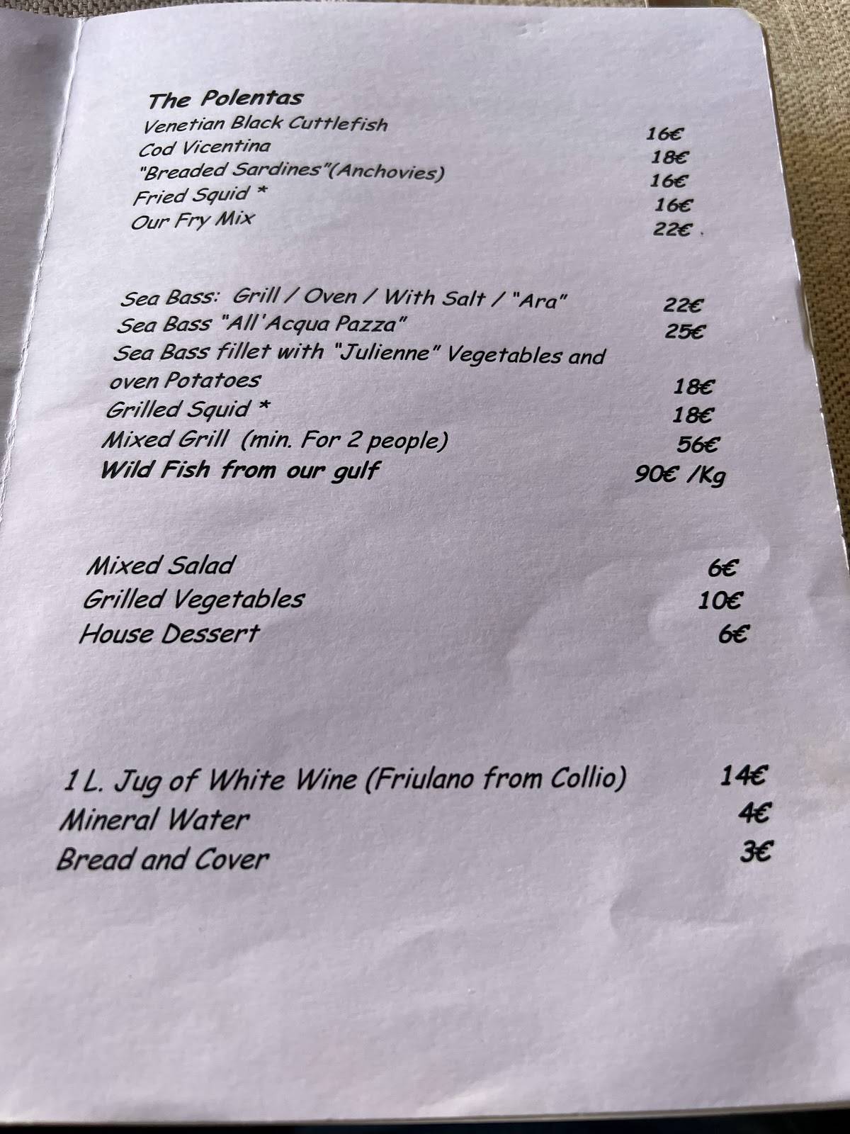 Menu da Tavernetta al Molo ristorante, Trieste