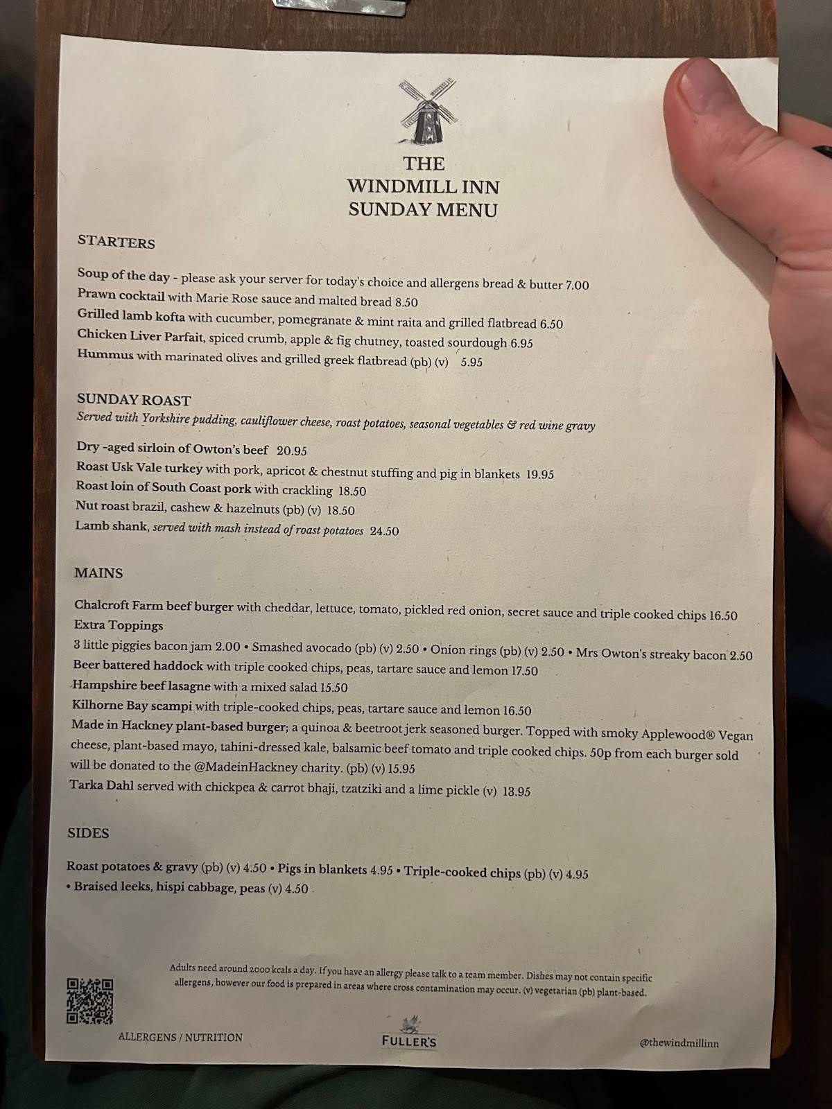 Menu at The Windmill Inn, Portishead pub & bar, Portishead