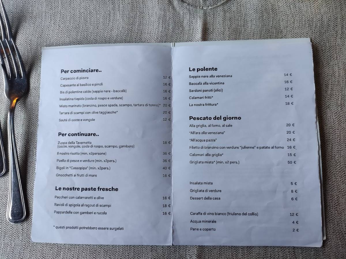 Menu da Tavernetta al Molo ristorante, Trieste