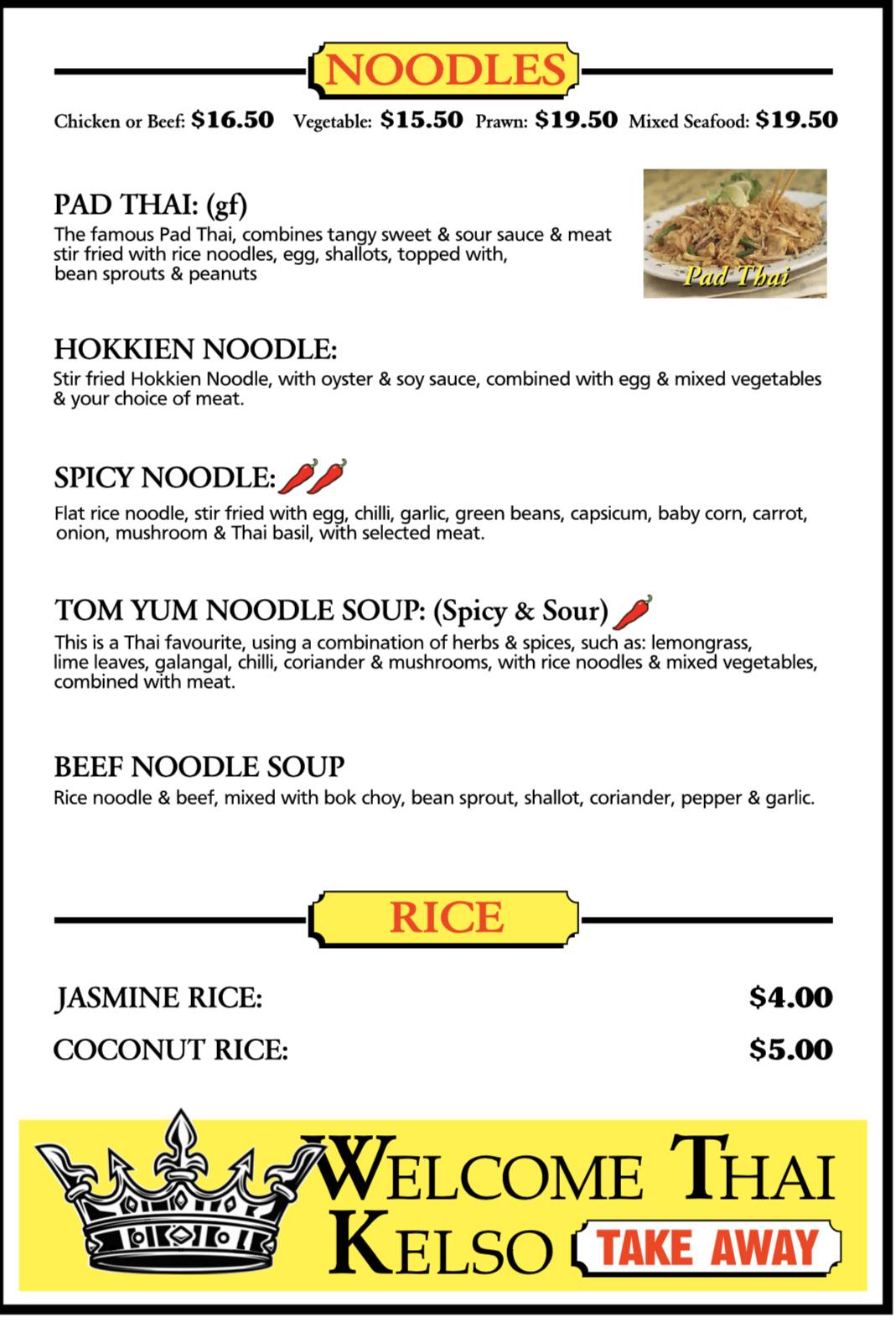 Menu at Ning Thai Food Kelso restaurant, Kelso