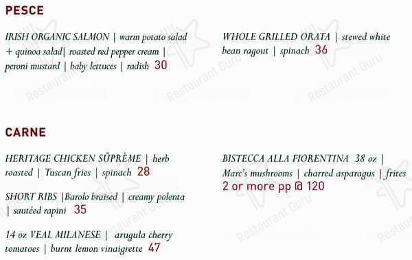 Menu at Aria restaurant, Toronto, 25 York St