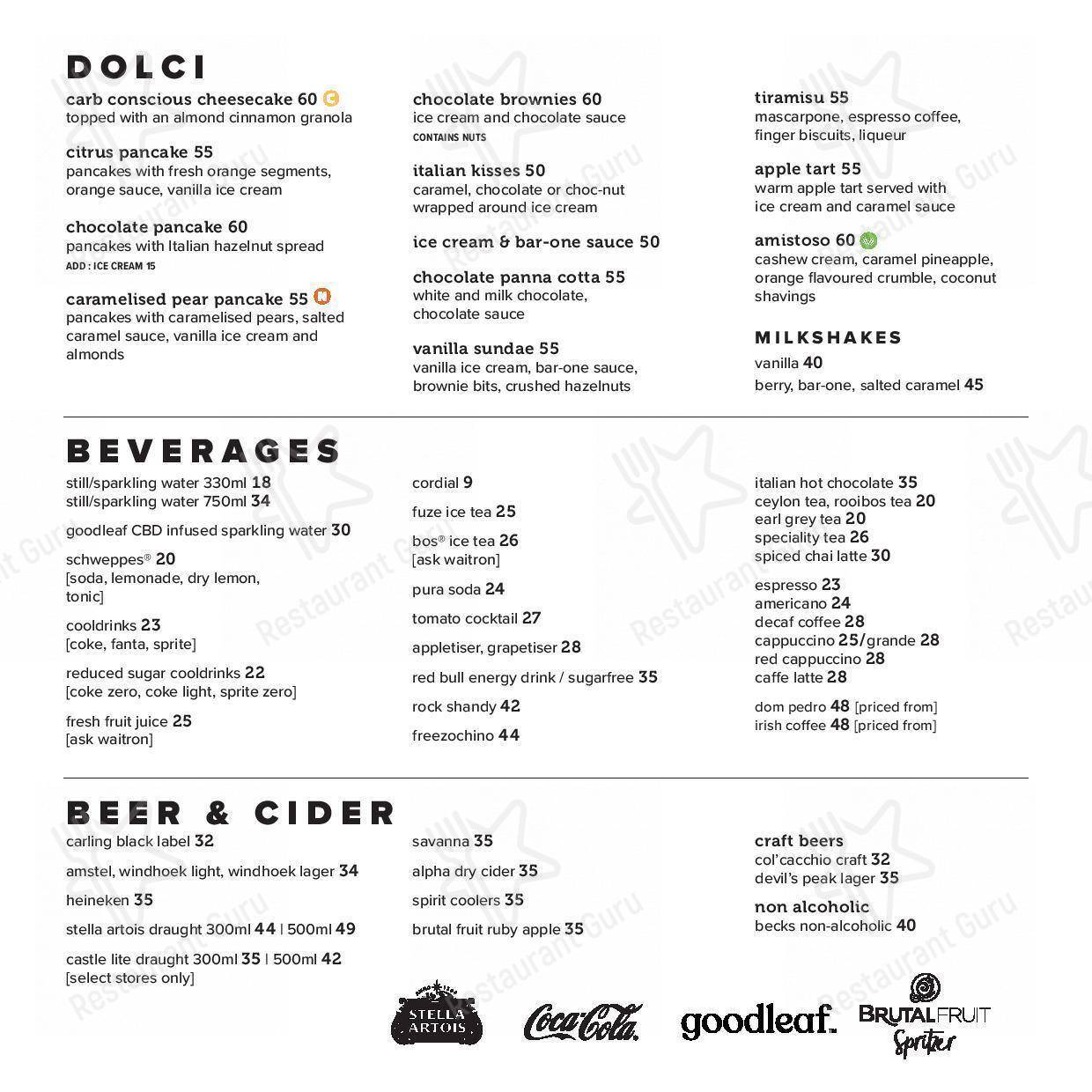 Menu at Col'Cacchio Gateway restaurant, Durban, Shop G320