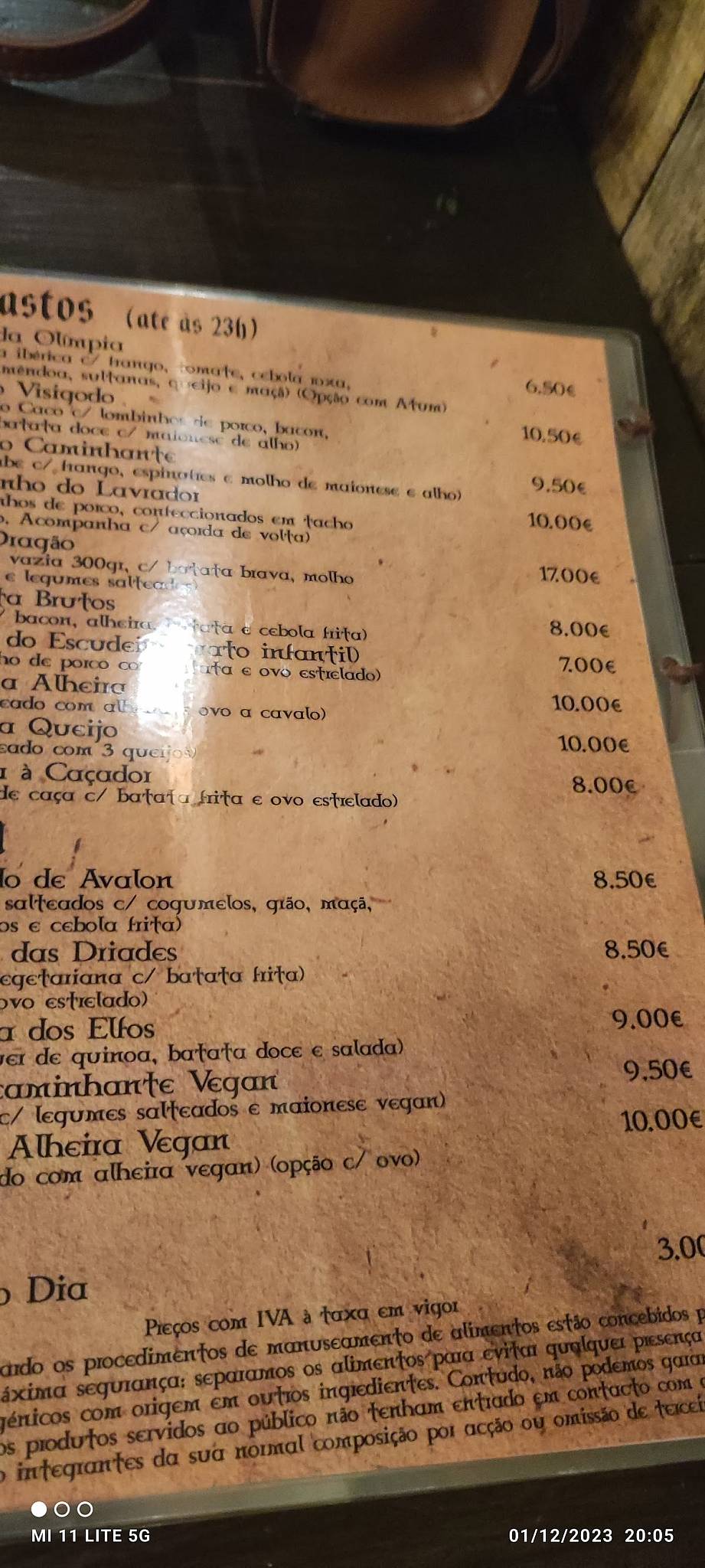 Menu em Bardo - Taverna Medieval, Setúbal