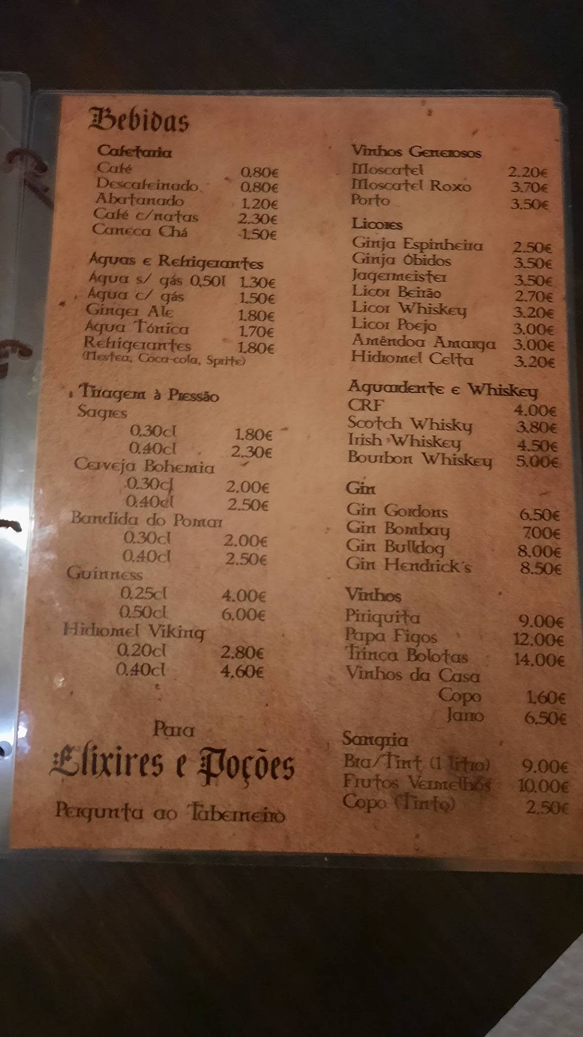 Menu em Bardo - Taverna Medieval, Setúbal