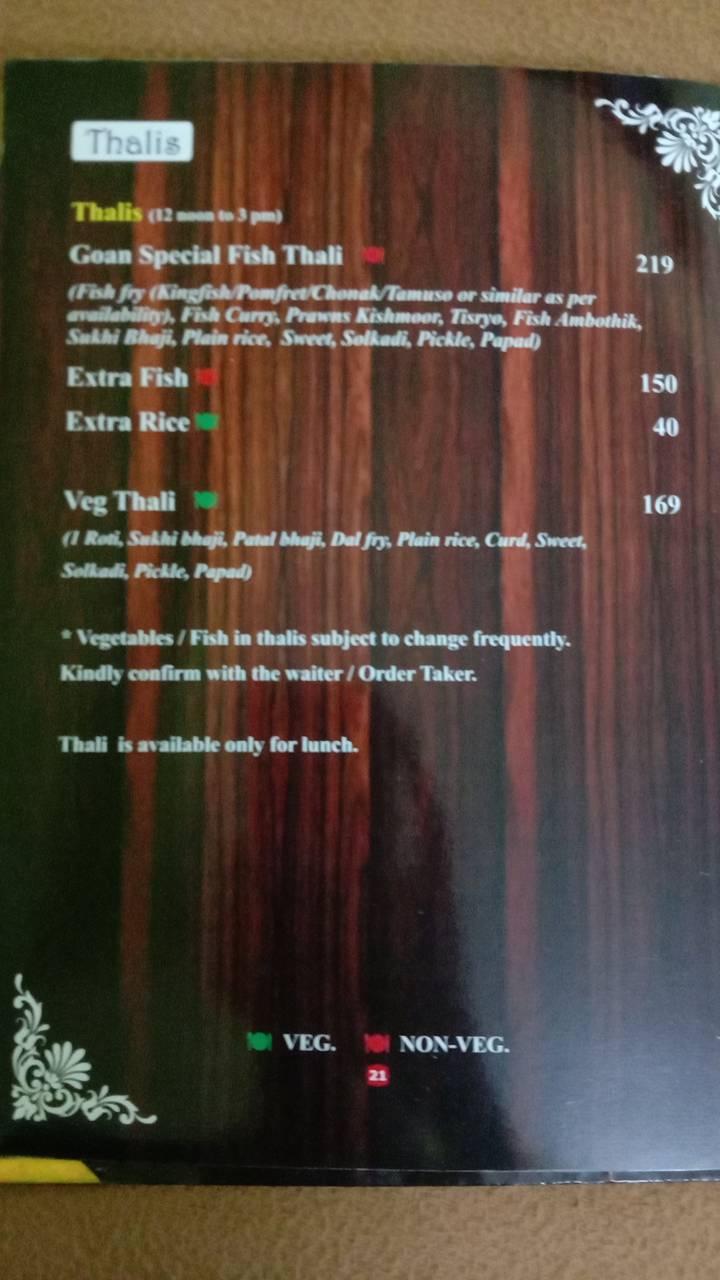 Menu at THE MAJESTIC BHOJAN, Pilerne, Behind Holy Family Church