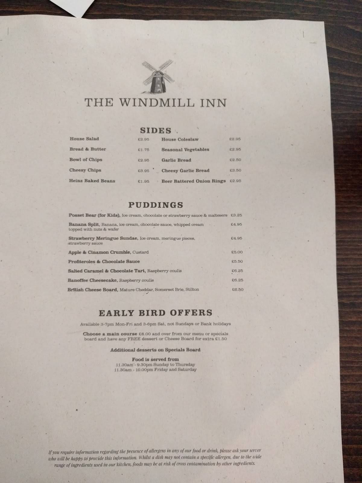 Menu at The Windmill Inn, Portishead pub & bar, Portishead